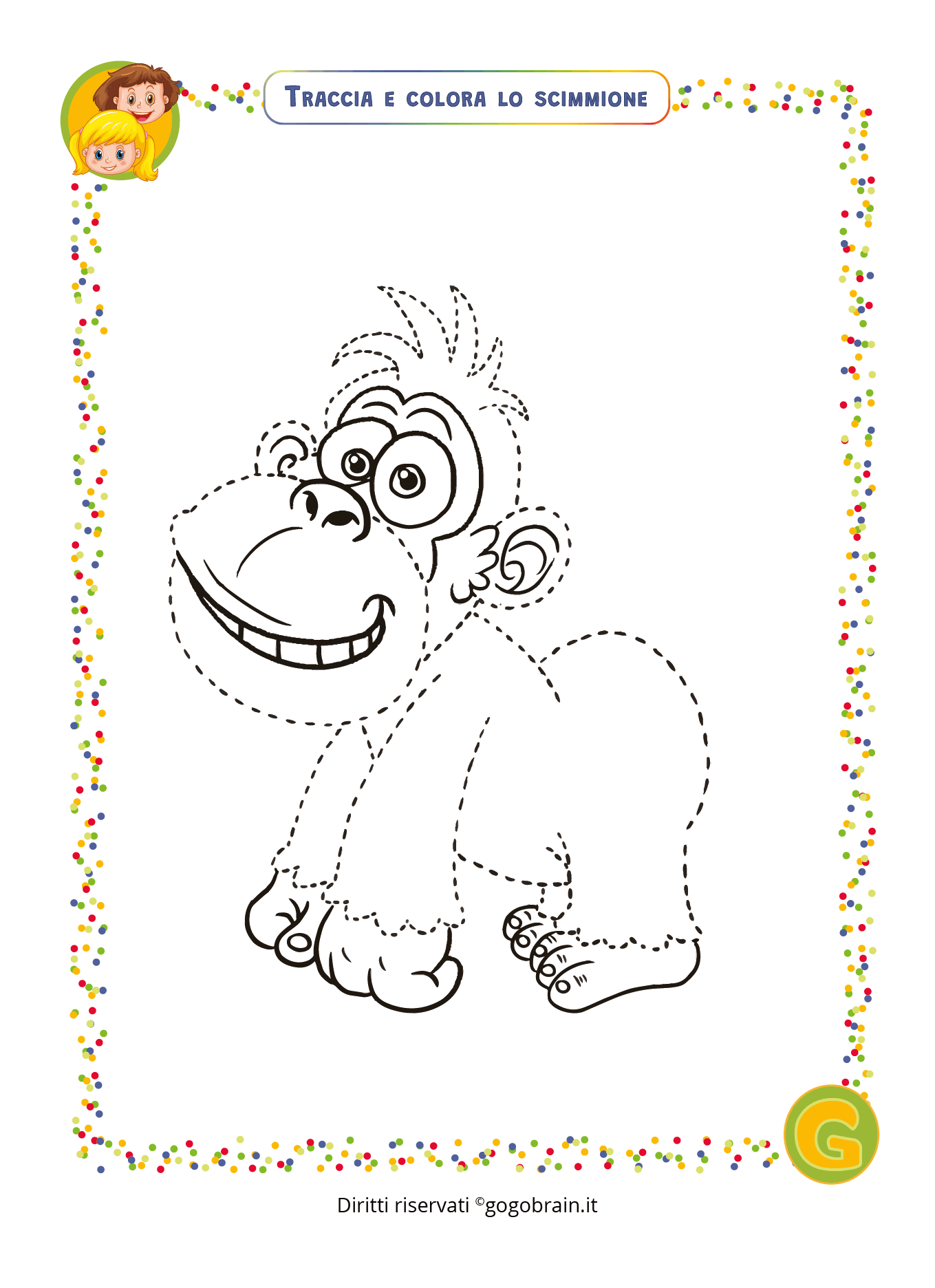 Traccia e colora lo scimmione - GoGoBrain