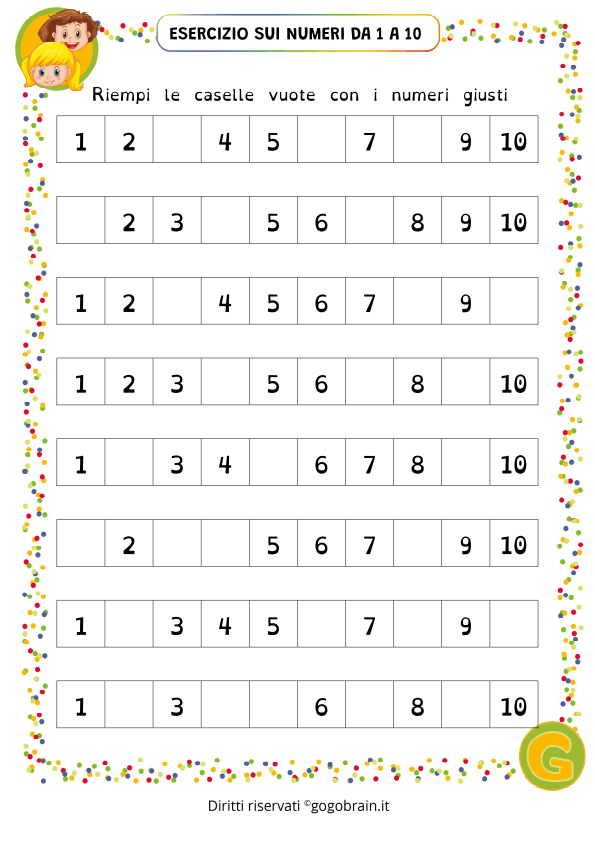 Esercizio sui numeri da 1 a 10 - GoGoBrain